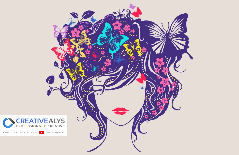 Beautiful Woman Head Floral Vector Artwork - Creative Alys