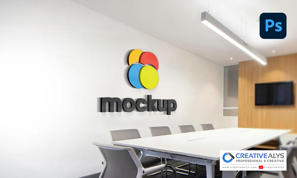 Conference Room Wall 3D Logo Mockup - Creative Alys